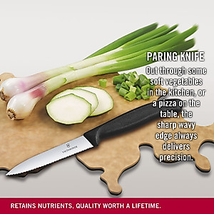 Victorinox VIC-6.7733 Swiss Classic Paring 4" Serrated Spear Point Blade 5/8" Width at Handle Black