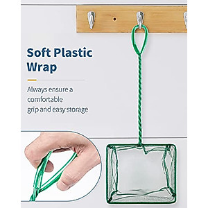 Pawfly 4 & 6 Inch Aquarium Fish Net Set with Braided Metal Handle Square Green Net with Soft Fine Mesh Sludge Food Residue Wastes Skimming Cleaning Net for Fish Tanks Small Koi Ponds and Pools