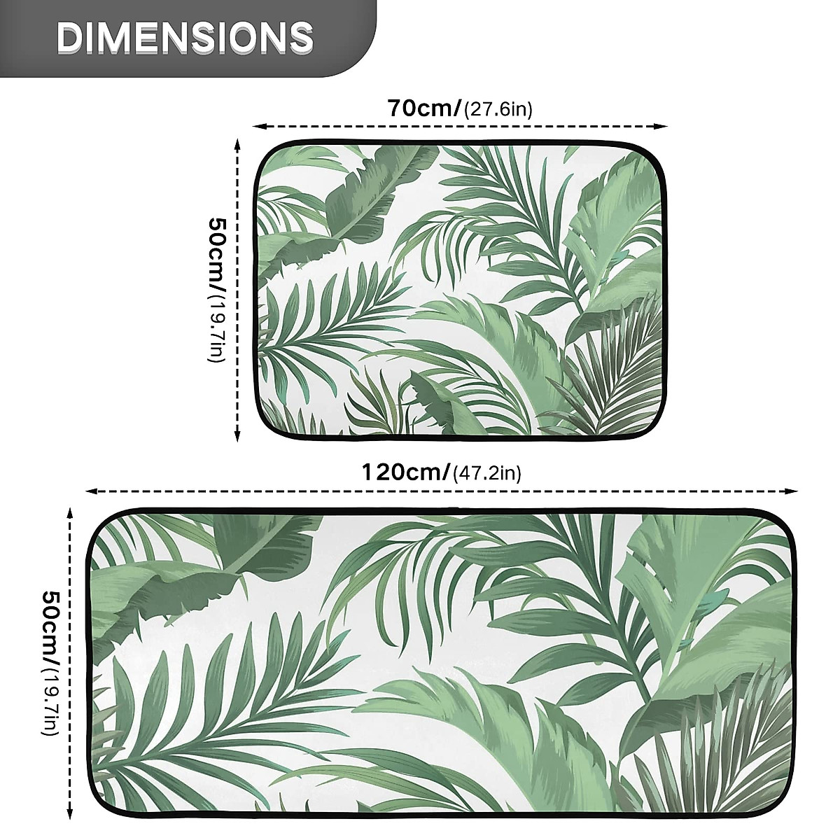 Palm Leaf Tropical Plant Kitchen Rugs and Mats 2 Pieces Anti Fatigue Kitchen Rug Set Non-Slip Bath Mat Entry Floor Carpet Entrance Door Mat Runner 20"x28"+20"x47"