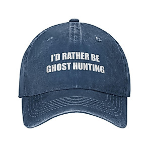 I'd Rather Be Ghost Hunting Hat Vintage Washed Distressed Cotton Cowboy Baseball Hat Navy Blue