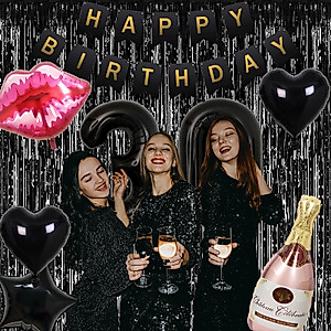 30th Birthday Decorations for Women, Black Pink 30 Birthday Decorations for Her, Black 30 Balloon Numbers, 30th Birthday Sash, Happy Birthday Banner, Dirty 30 Decorations for Her