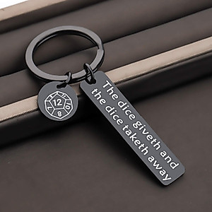 FOTAP Dungeon Master Gifts The Dice Giveth And The Dice Taketh Away Keychain DM Gift Dungeon Masters Fans Gift (Dice BLK)