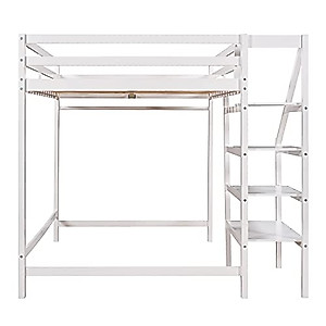 Harper & Bright Designs Full Size Loft Bed with Stairs and Hanging Rod, Wooden Full Loft Bed Frame with Storage Shelf, High Loft Beds for Kids Boys Girls Teens Dorm Bedroom (Full, White)