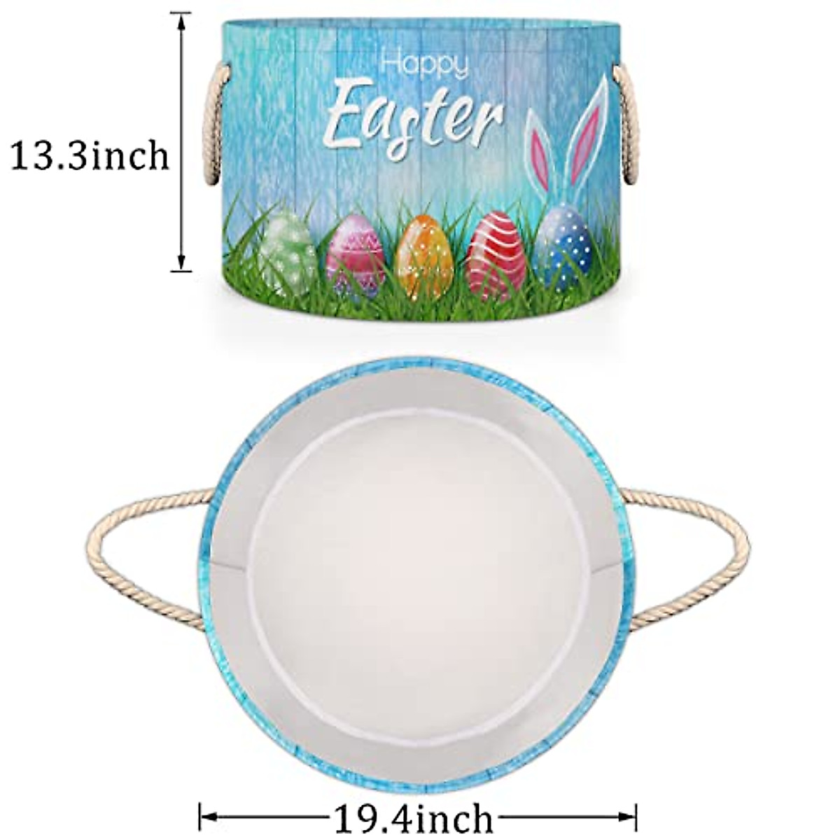 Easter Bunny Rabbit Eggs (14) Large Round Baskets for Storage Laundry Baskets with Handles Blanket Storage Basket for Bathroom Shelves Bins for Organizing Nursery Hamper Girl Boy