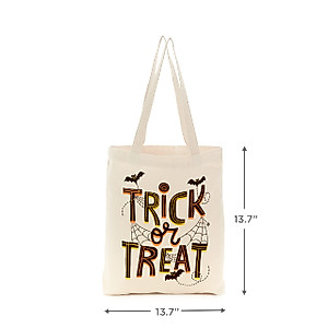 Hallmark 13" Large Halloween Tote Bag ("Trick or Treat," Bats and Spiders) Reusable Canvas Bag for Trick or Treating, Grocery Shopping and More
