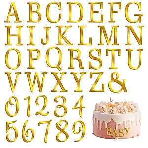 Teaaha 37PCS Acrylic Letters Cake Topper, Gold Acrylic Cake Alphabet Numbers Topper with A-Z and 0-9 DIY Cupcake Decoration Pick Personalized Letters Anniversary Wedding Baby Shower Party Supplies