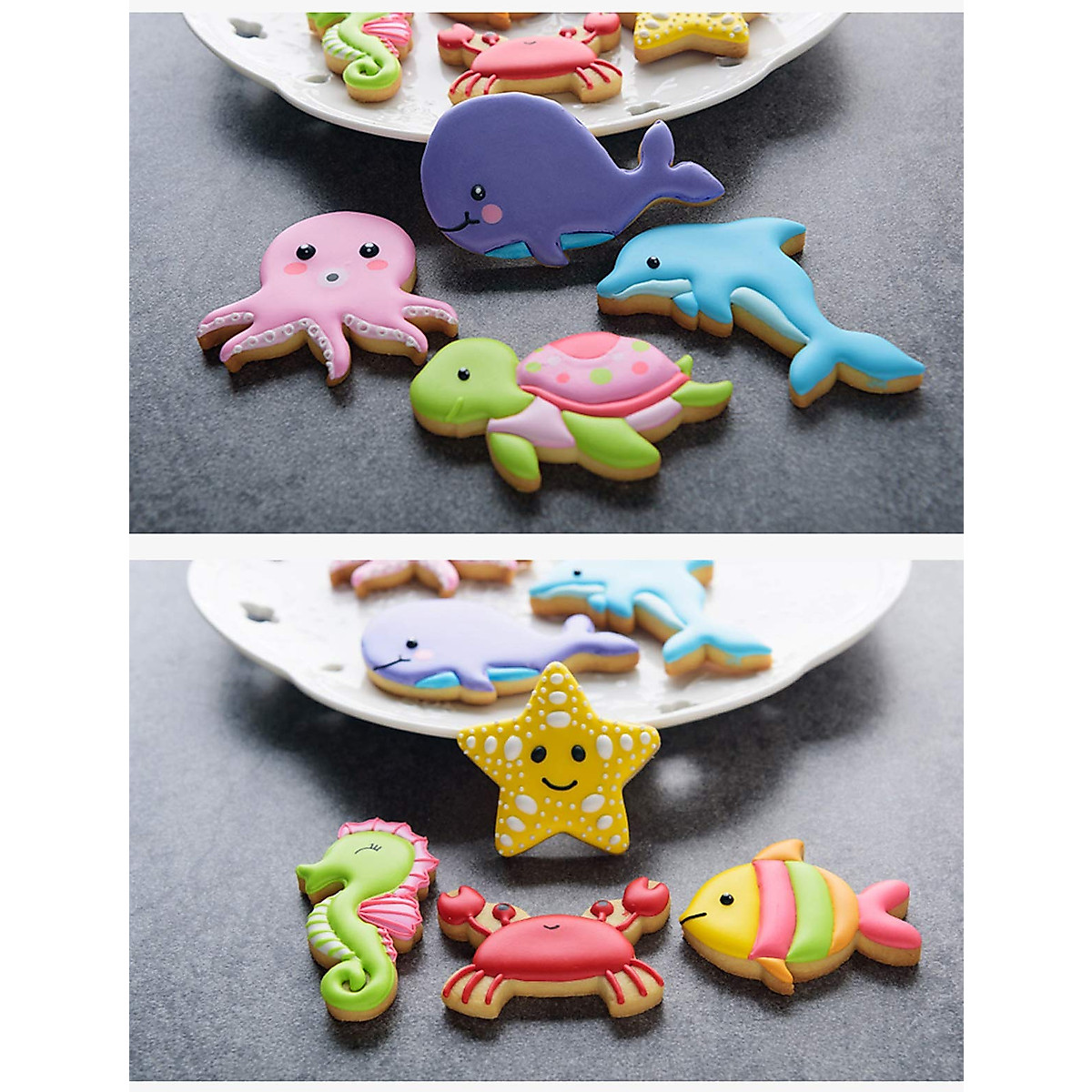 Cookie Cutters 8 Pieces Biscuit Sandwich Cutter Dolphin Whale Octopus Fish Shapes Vegetables Fruits Bread Crust Slicer Kit for Kids Bento Lunch Box