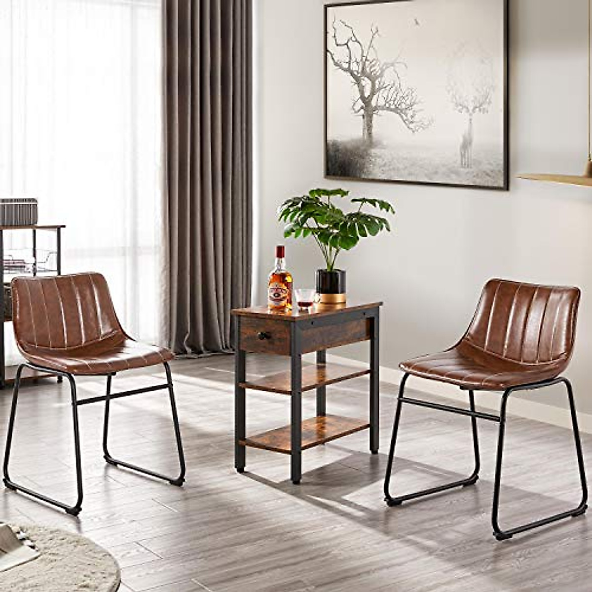 Yaheetech 18" PU Leather Dining Chairs Armless Chairs Indoor/Outdoor Kitchen Dining Room Chairs with Metal Legs Upholstered, Set of 4, Brown