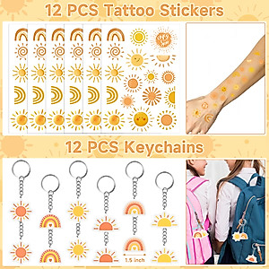 Erweicet Boho Sun Party Favors 72 PCS Sunshine Slap Bracelet Boho Rainbow Temporary Tattoos DIY Stickers Keychain Plastic Straws Gift Bags for Kids Sun Theme Birthday Party Baby Shower