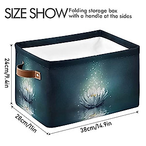 Rectangular Storage Bin Cube Magic Lotus Floral Foldable Organizer Basket with Handles, Glowing Waterlily Flower Floating On Pond Artwork Collapsible Storage Box Kid Toy Shelf Closet Nursery