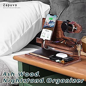 ZAPUVO Gifts for Men, Gifts for Dad Husband Fathers Day from Daughter Son Kids Wife, Ash Wood Phone Docking Station Nightstand Organizer, Birthday Gifts Ideas Boyfriend Anniversary Graduation for Him