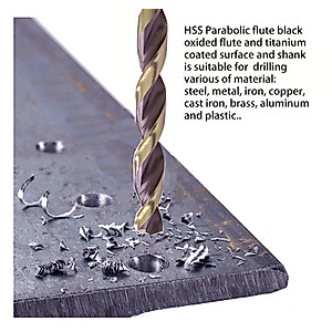 Hss Drill Bits 7/32 In. Jobber Twist Parabolic Flute Golden/Black 3-Flat Shank Drill Steel Metal-10Pcs