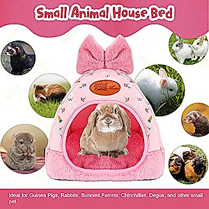 YUEPET Rabbit Bed Warm Guinea Pig Cave Beds Cute Bowknot Rabbit House and Hideouts Cage Accessorie for Bunny Guinea Pigs Chinchilla and Other Small Animals
