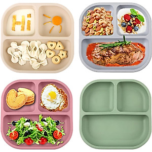 Powerful Suction Plates for Baby and Toddler,Baby Divided Plate,Christmas Plates,Non-Slip,BPA Free,Microwave & Dishwasher Safe,4 Pack Unbreakable Feeding Set