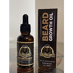 GOLDBEARDS GROWTH Beard Oil, 100% Pure Natural for Groomed Beards, Mustaches, & Moisturized Skin 1 Oz Infused with Argan, Jojoba, Avocado, Vitamin E, Biotin and Almond Oils