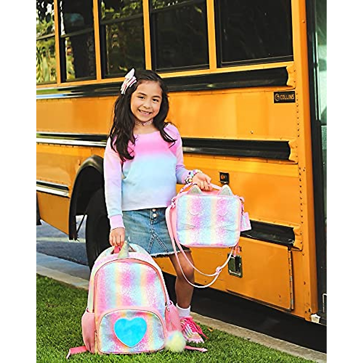 mibasies Kids Unicorn Backpack with Lunch Box for Girls Rainbow School Bag