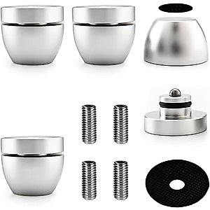 Tertullus 4 Pcs Ball Beads Speaker Isolation Feet Turntable Platform Pads Audio Shock Absorber Subwoofer Isolation Feet 33×30 Pad Speaker Stand(Silver)