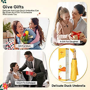 LEAGERA Compact Umbrellas for Rain&Sun, Travel Umbrella Cute Duck Head Handle Design for Girls Gifts, Steady 8 Ribs Folding Umbrella Lightweight and Small,Yellow