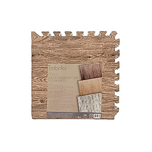 Tadpoles Natural Wood Grain Playmat Set, 9 Interlocking Foam Mats with 12 Border Pieces, Soft and Durable | Total Floor Coverage 56” x 56” | for Kids and Adults | Cherry Wood Print