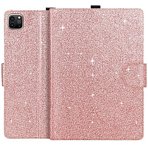 Fingic for iPad Air 11 inch Case 2024,iPad Pro 11 Inch Case 2022/2021/ 2020/2018,iPad Air Case 6th/5th/4th 10.9 Inch(2024/2022/2020)Slim Glitter Sparkle PU Leather Hard PC Stand Smart Cover,Rose Gold