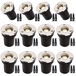 1W Led Low Voltage Landscape Lights with Wire Connectors, Outdoor Well Lights IP67 Waterproof In Ground Lights and 12V Landscape Lighting for Garden,Yard, Driveway, Deck Up Lights( Warm White 12 Pack)