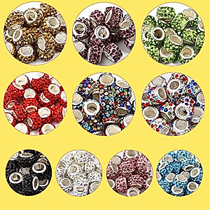 200 PCS European Large Hole Beads Rhinestone Colorful European Beads Crystal Large Hole Craft Beads for DIY Charms Bracelet Jewelry Making