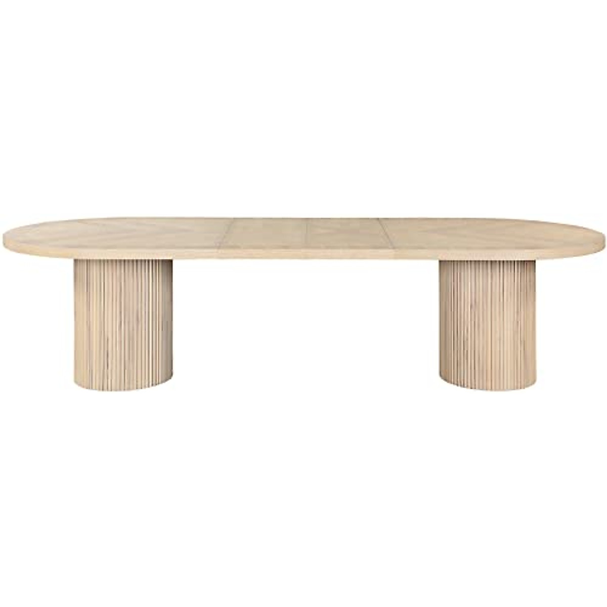 Meridian Furniture 725Oak-T Belinda Collection Mid-Century Modern Solid Wood White Oak Veneer Dining Table, Oval Design, Fluted Bases, 2 Leaves Included, 90"/106.5"/123" W x 47.5" D x 31" H, White