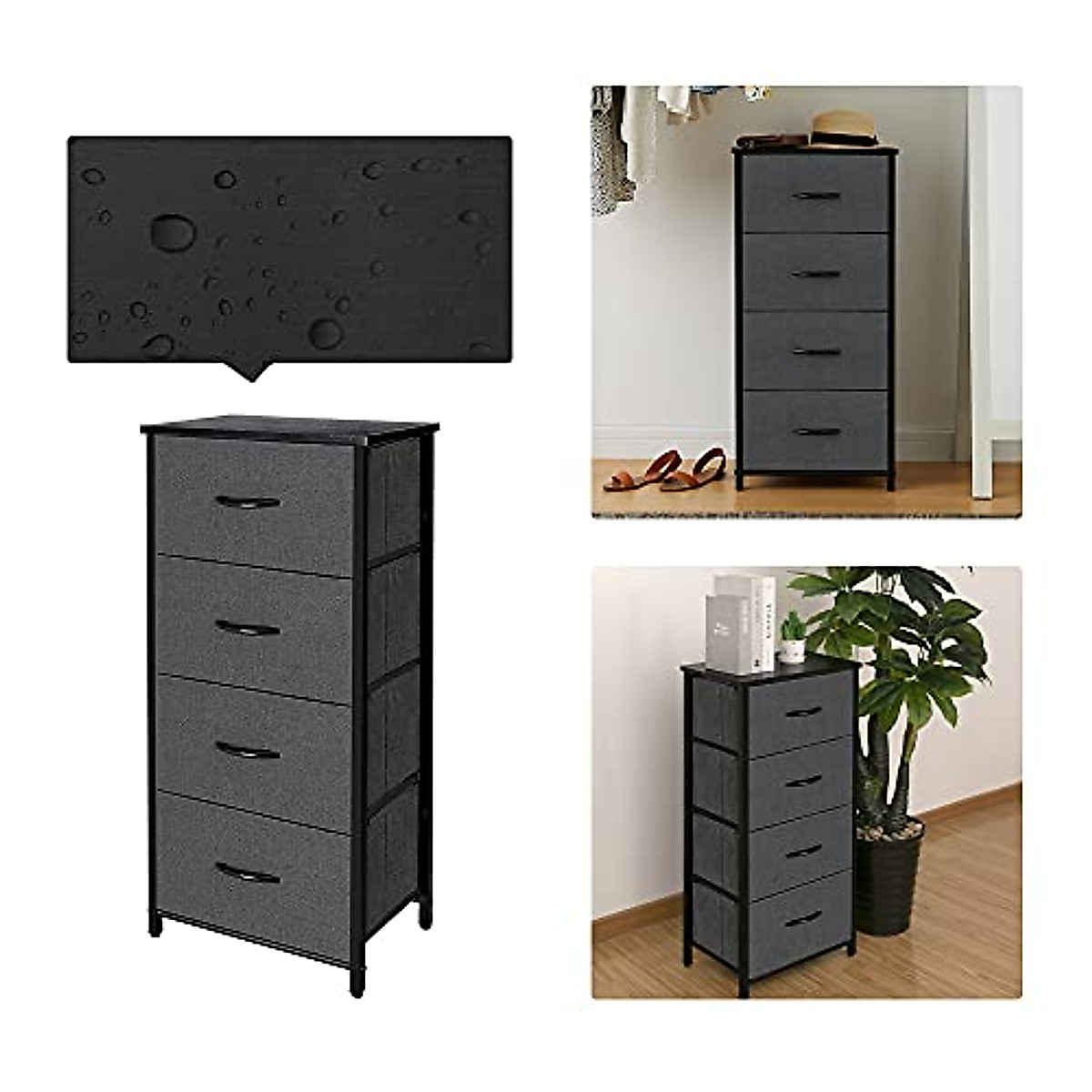 AZL1 Life Concept 4 Drawers Fabric Dresser Storage Tower, Organizer Unit for Bedroom, Closet, Entryway, Hallway - Dark Grey