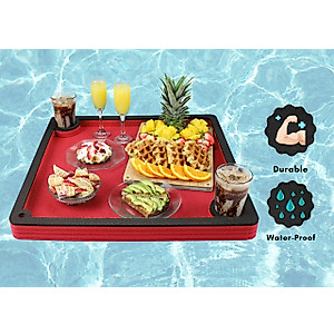 Polar Whale Floating Breakfast Table Serving Buffet Red and Black Tray Drink Holders for Swimming Pool or Beach Party Float Lounge Refreshment Durable Foam UV Resistant with Cup Holders 24 Inches