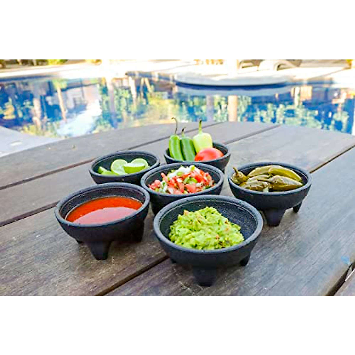 6 Pack Salsa Black Molcajete, Mexico Serving Dish, Chips, Sauce Cup, Side Dish, Snack, Dip, Nuts Candy for Taco Fiesta, Perfect for Parties, Events, or Any Use! (Black, 6 Pack)