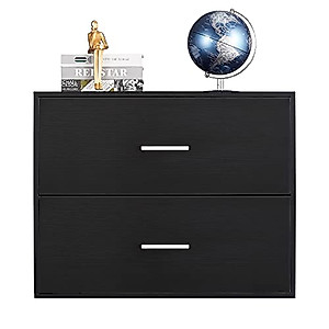 susici Wood 2 Drawer Lateral File Cabinet for Home Office,Lateral Wooden Filing Cabinet with Metal Handles for Letter/Legal/A4/F4 Size Hanging Files,30W x 16D x 24H (Black)