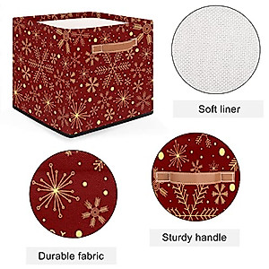 13x13x13 Storage Cube Bins Snowflakes Abstract Fabric Storage Cubes 13 inch Collapsible Storage Bins Gold Red Cubby Storage Baskets for Organizing Shelf Cabinet Bookcase Boxes