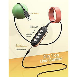 USB Headset with Microphone for PC, Adjustable Boom Mic, Inline Volume Control & Mute, Wired Cell Phone Headphones for Kids, 3.5mm Stereo Computer Headset for Home Office, Call Center, School