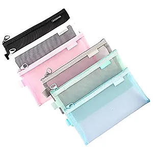 Funny live 6 Colors Zipper Mesh Bags Clear Pencil Case Cosmetics Makeup Travel Accessories Organizer, 8.7 x 4.7 inches, 6-Pack Storage Pouch for Adults Teen Girl Boy