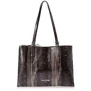 Calvin Klein Penny Triple Compartment Tote, Black Python,One Size