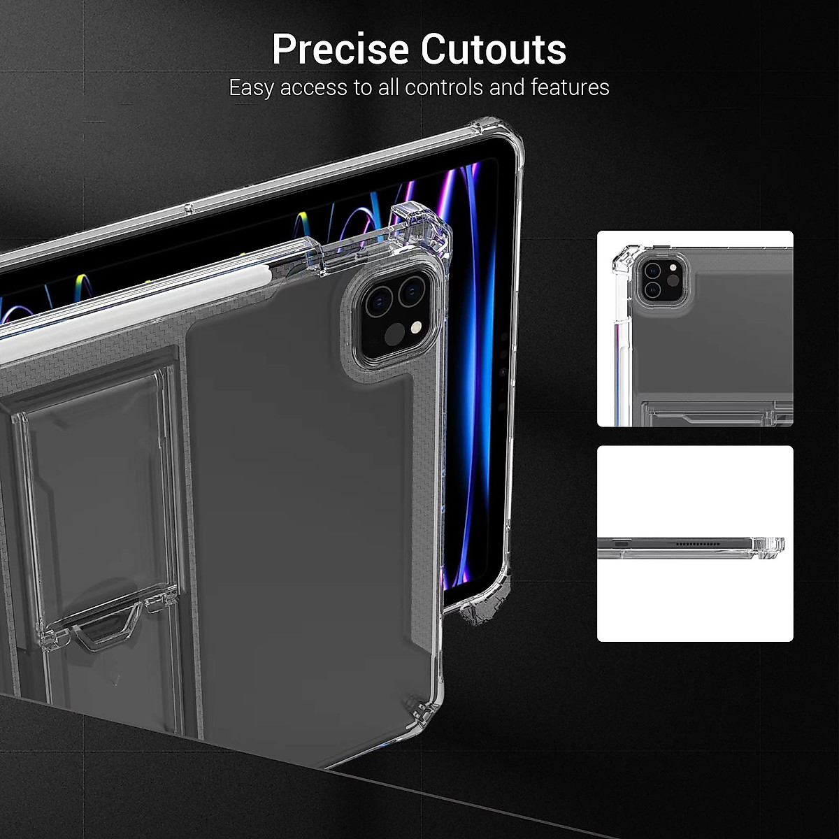 Dteck Clear Case for iPad Pro 11 Inch 2022 2021 2020 2018, Thin Slim Lightweight Kickstand Protective Transparent Back Cover with Pen Holder