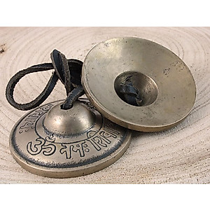 2.25” Diameter Tibetan Tingsha Bell Cymbals Set - Om Nama Shivay Embossed Chimes - Great for Yoga, Meditation, Spiritual, Mindfulness or Relaxation - Handmade in Nepal
