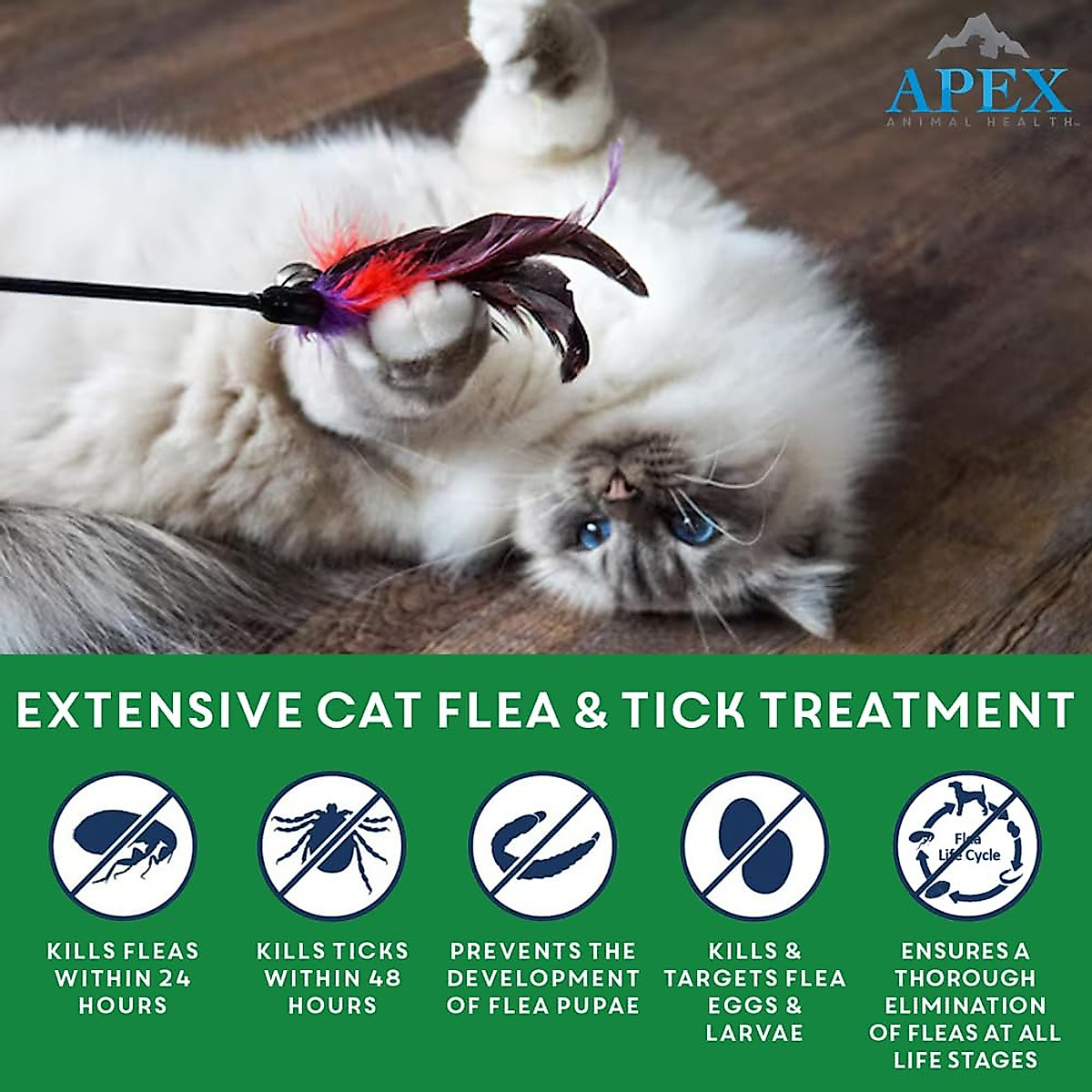 Apex Plus Cat Flea and Tick Treatment | 6-Month Supply, Over 1.5 lbs | Flea Treatment for Cats | 24-Hour Activation, Waterproof, 30-Day Protection
