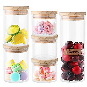 Labvida 6pcs Glass Food Storage Jars 21.3/33/62.6oz-3/2/1pcs Food Containers with Airtight Pine Lids, for Pasta, Cookies, Nuts, Coffee Beans, Canisters for Kitchen, Pantry, LVAG009