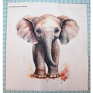 Fabric Panel 8"x8" Watercolor Elephant 100% Cotton Quilting Panel Square AM1787