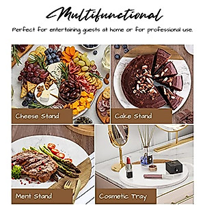 Flexzion Round Marble Cheese Board - 11 Inch White Marble and Wood Cheese Board for Charcuterie, Cheese, Cutting, Pastry, Trivet - Non-Stick and Heat Resistant Marble Board