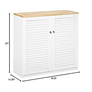 HOMCOM Sideboard Buffet Cabinet, Kitchen Cabinet, Coffee Bar Cabinet with Double Louvered Doors and Adjustable Shelf for Living Room, Hallway, White