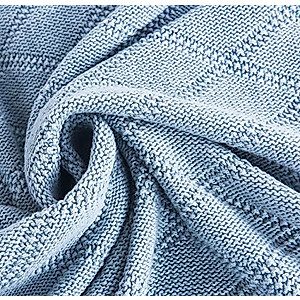 JSHANMEI Cable Knit Throw Blanket for Sofa Chair Couch Picnic Camping Beach Home Decorative Indoor Outdoor Knitted Blanket Blue