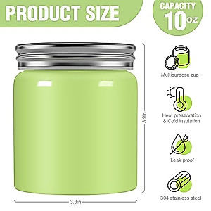 MZLMZL Kids Thermoses for Hot Food,10oz Leak-Proof Insulated Food Container,Soup Termoses Para Comida Caliente,Coffee Canister Wide Mouth Design Food Jars Hot or Cold Meals Lunch Box (Green)