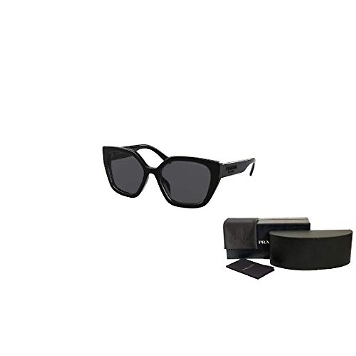 Prada PR24XS 1AB5Z1 52MM Black/Polar Grey Polarized Rectangle Sunglasses for Women + BUNDLE with Designer iWear Complimentary Eyewear Kit