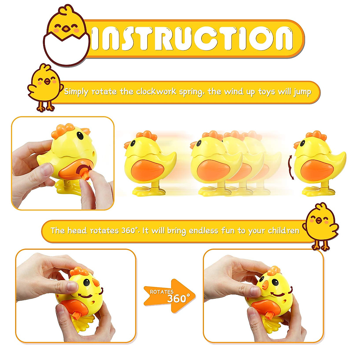 LIHAO Party Favors, 3 Pieces Easter Chicks Wind Up Toys for Easter Egg Hunt, Basket Stuffers Fillers Gift