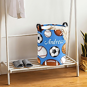 Custom Laundry Baskets with Name Personalized Sports Balls Collapsible Laundry Hamper For Boys Girls