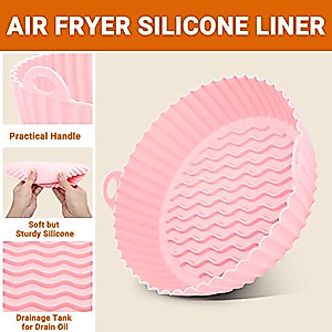 Suice Air Fryer Silicone Pot 7.5 Inch, Round Silicone Liner for 3-5qt Air Fryer, Reusable Silicone Baking Tray Replacement of Paper Liner Non Stick Air Fryer Basket Pink Kitchen Appliance Accessories