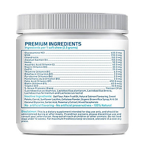 Pittie Cool Chapo Chews, 120 Glucosamine Hip & Joint Supplement for Dogs, Extra Strength, Chondroitin, MSM, Probiotics, Hemp & Salmon Oil. Treats Arthritis, Pain & Inflammation, Mobility, Gut Health