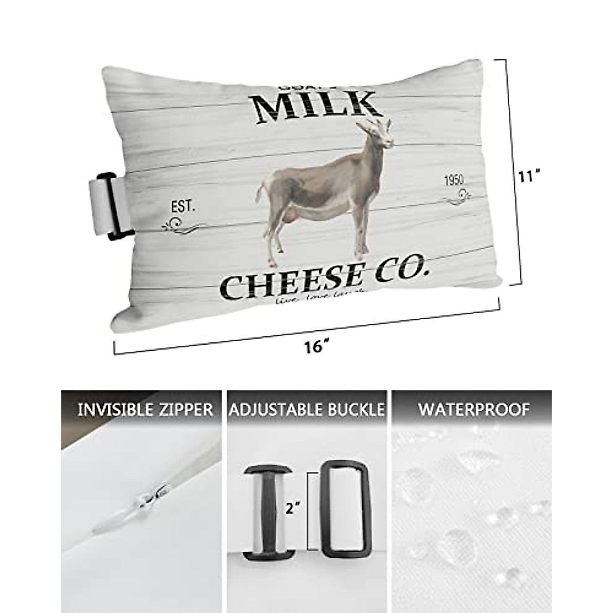 Recliner Head Pillow Ledge Loungers Chair Pillows with Insert Farm Animal Sheep Rustic Wood Grain Lumbar Pillow with Adjustable Strap Outside Patio Decorative Garden Cushion for Bench Couch, 2 PCS